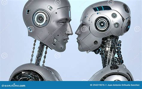 Two Robots In Love Looking Each Other In The Face Science Fiction