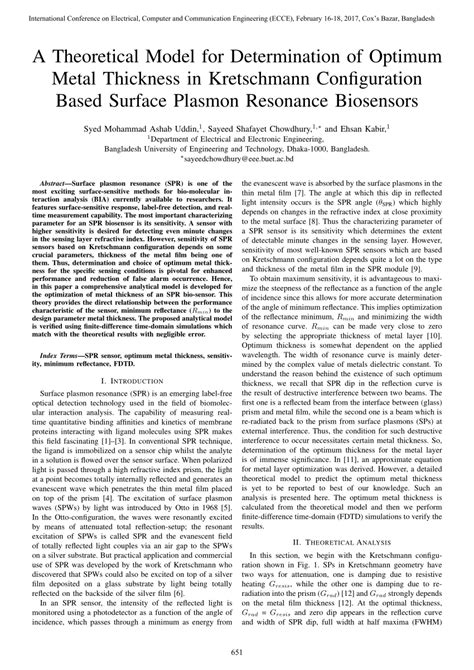 Pdf A Theoretical Model For Determination Of Optimum Metal Thickness In Kretschmann