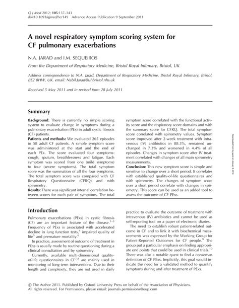 Pdf A Novel Respiratory Symptom Scoring System For Cf Pulmonary Exacerbations