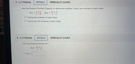 solved use the inverse function property to determine