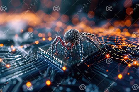 Close Up Of Spider On The Computer Circuit Board Spying Technology Or