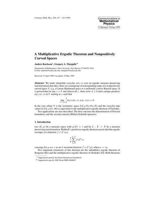 Pdf A Multiplicative Ergodic Theorem And Nonpositively Curved Spaces