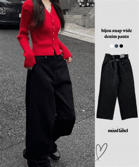 캐주얼데일리 남녀공용 웨이스트 비죠 디테일 와이드 데님 롱 팬츠 에이블리