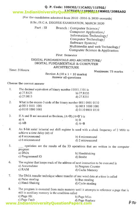 Bharathiar University Bsc Bca Digital Fundamentals And Architecture