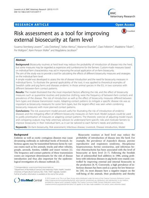 Pdf Risk Assessment As A Tool For Improving External Biosecurity At Farm Level