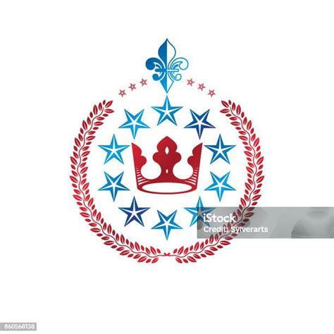 장엄한 크라운 상징입니다 팔의 장식 문장 학 외 투 고립 벡터 일러스트 레이 션 복고풍 아이콘 흰색 배경에 고립입니다 고풍스런에 대한 스톡 벡터 아트 및 기타 이미지