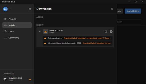 I Cant Install An Editor Version From Unity Hub Unity Engine Unity
