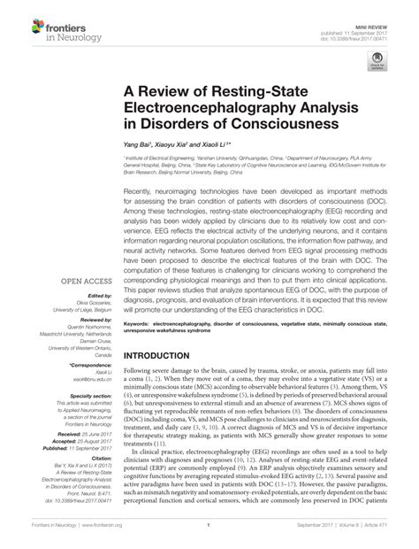 Pdf A Review Of Resting State Electroencephalography Analysis In Disorders Of Consciousness