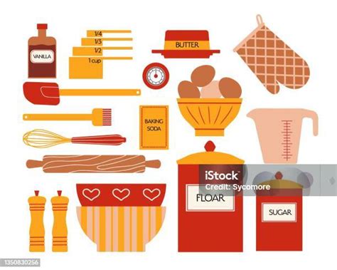 다양한 복고풍 베이킹 물건과 주방 도구의 컬렉션 플랫 스타일로 벡터 그림 모든 요소는 흰색 배경에서 격리됩니다 복고풍에 대한 스톡 벡터 아트 및 기타 이미지 Istock