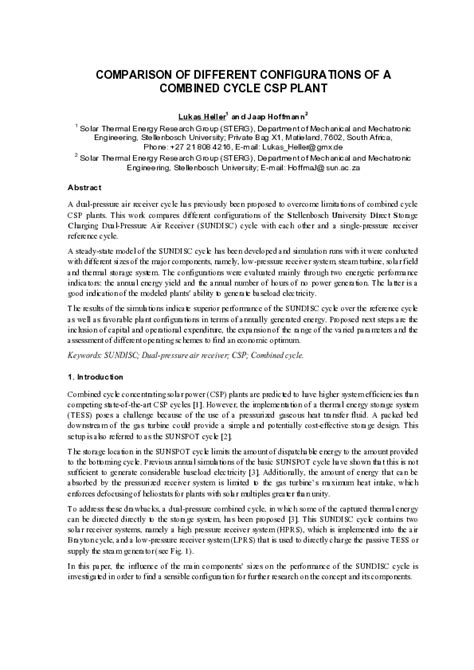 Pdf Comparison Of Different Configurations Of A Combined Cycle Csp Plant