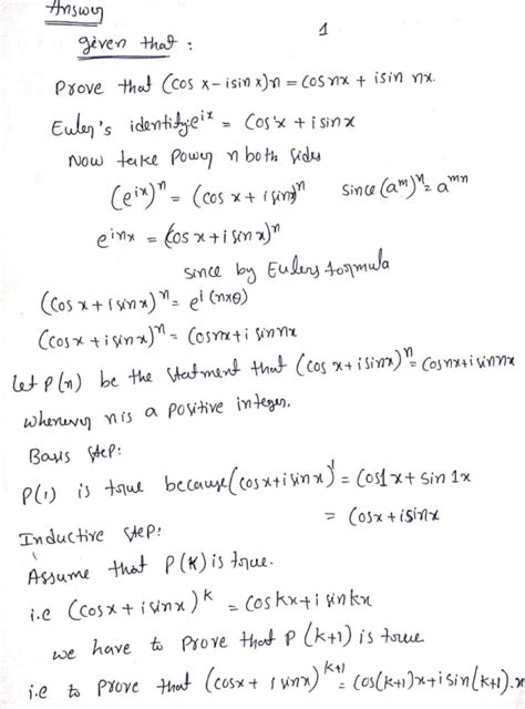 Prove That Cos X Isin X N Cos Nx Isin Nx Hint Use Wizedu