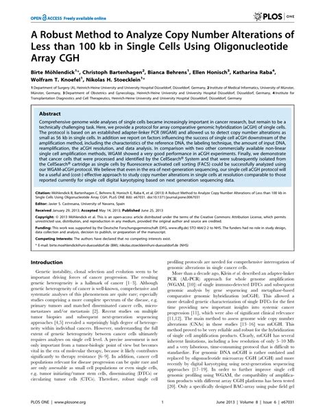 Pdf A Robust Method To Analyze Copy Number Alterations Of Less Than 100 Kb In Single Cells