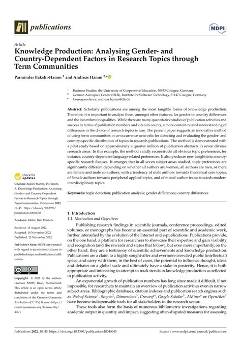 PDF Knowledge Production Analysing Gender And Country Dependent Factors In Research Topics