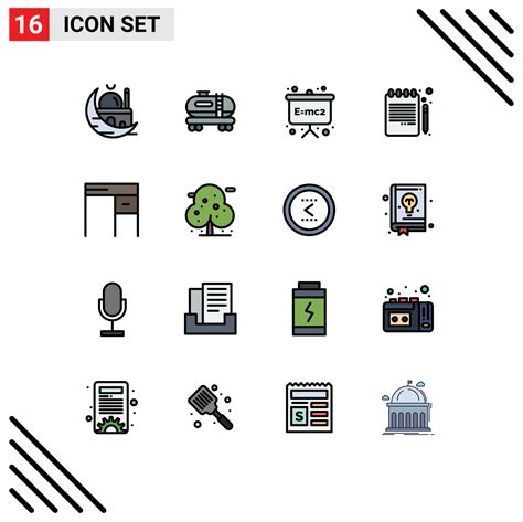 User Interface Pack Of 16 Basic Flat Color Filled Lines Of Furniture Notebook Board Education