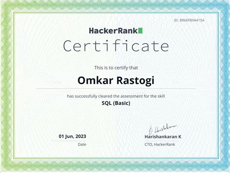 Omkar Rastogi On Linkedin Sql Hackerrank Coding Acheivement