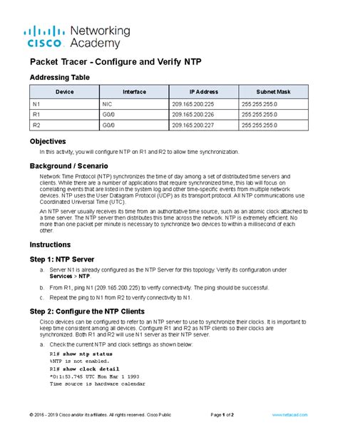 1034 Packet Tracer Configure And Verify Ntp Packet Tracer