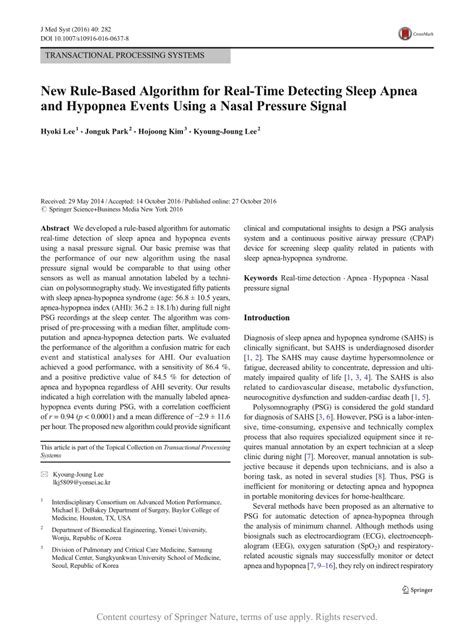 New Rule Based Algorithm For Real Time Detecting Sleep Apnea And Hypopnea Events Using A Nasal
