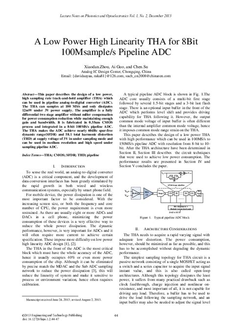 Pdf A Low Power High Linearity Tha For 8bit 100msamples Pipeline Adc