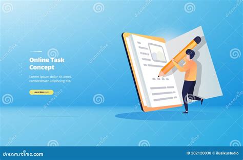 Online Task Illustration People Completing Assignments Online Stock