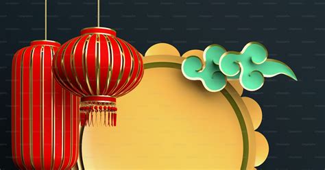 빨간색과 금색 전통 중국 등불 램프 달 케이크 및 종이 컷 구름 중국 축제 축하 중반 가을 공 Xi Fa Cai의 디자인 창조적 인 개념 3d 렌더링 그림입니다