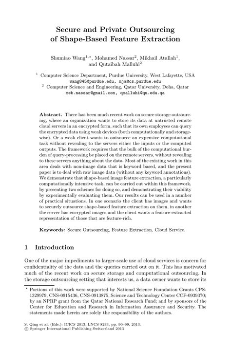 Pdf Secure And Private Outsourcing Of Shape Based Feature Extraction