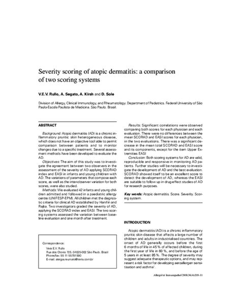 Pdf Severity Scoring Of Atopic Dermatitis A Comparison Of Two Scoring Systems Dirceu Solé