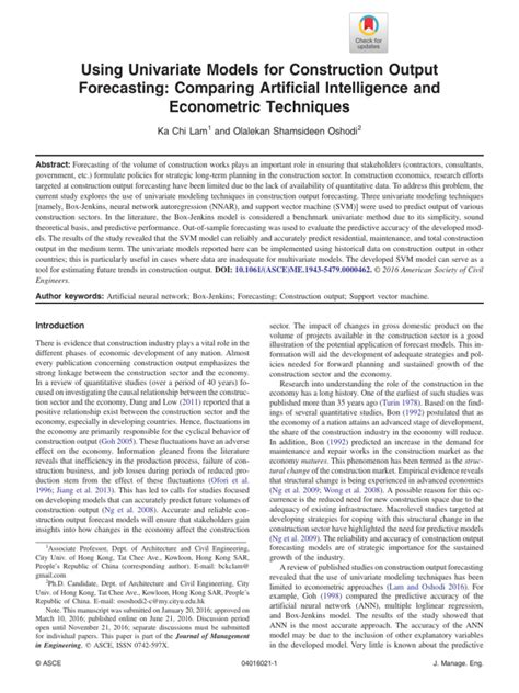 Using Univariate Models For Construction Output Forecasting Comparing Artificial Intelligence