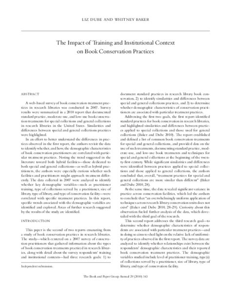 Pdf Impact Of Training And Institutional Context On Book Conservation Practices