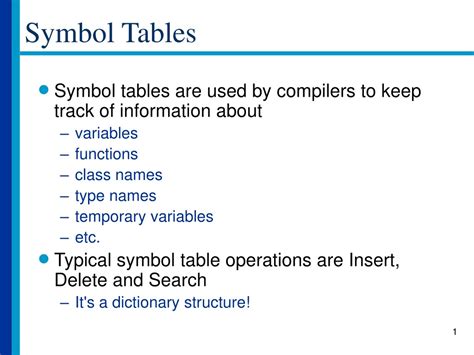 Ppt Comprehensive Guide To Symbol Tables Operations Storage And