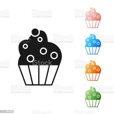 흰색 배경에 격리 된 검은 컵 케이크 아이콘입니다 다채로운 아이콘을 설정합니다 벡터 일러스트레이션 귀여운에 대한 스톡 벡터 아트 및 기타 이미지 Istock
