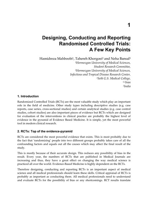 Pdf Designing Conducting And Reporting Randomised Controlled Trials A Few Key Points