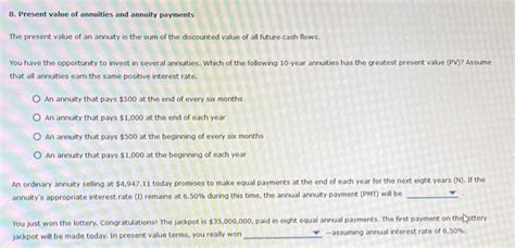 Solved Present Value Of Annuities And Annuity Payments Chegg