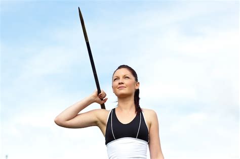 Premium Photo Female Athlete Throwing The Javelin