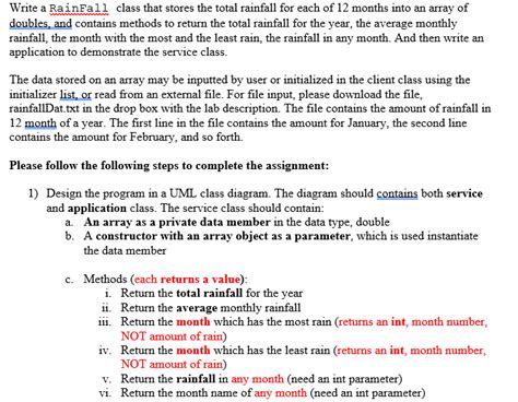 solved write a rainfall class that stores the total rainfall