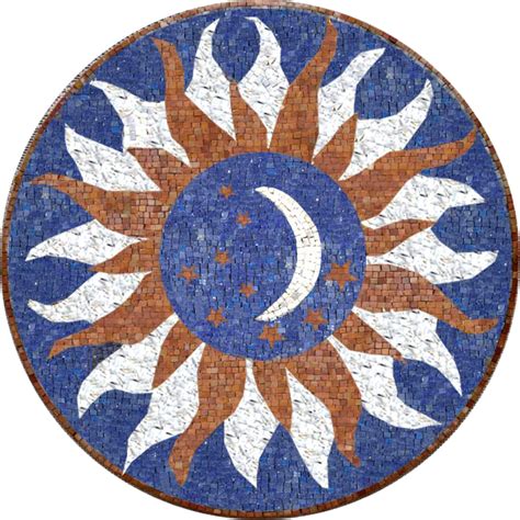 Blue Background Sun And Moon Mosaic Mosaic Marble