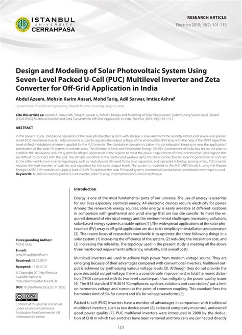 Pdf Design And Modeling Of Solar Photovoltaic System Using Seven Level Packed U Cell Puc