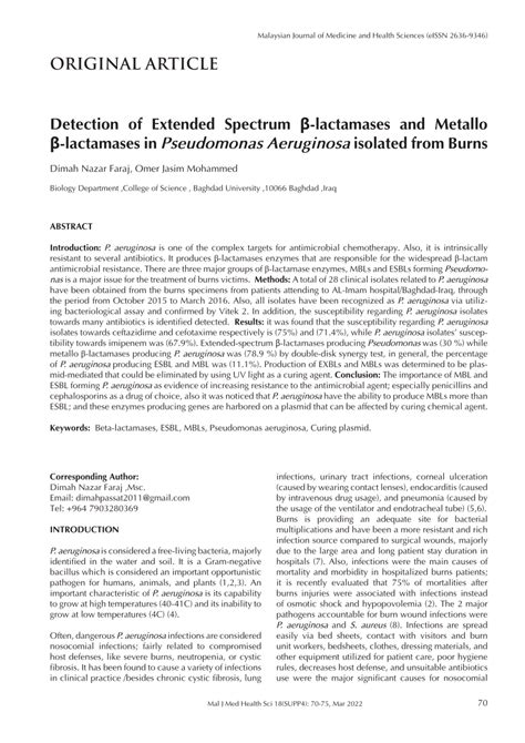 Pdf Detection Of Extended Spectrum β Lactamases And Metallo β Lactamases In Pseudomonas