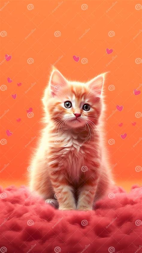 Cat Wallpaper Cute Kitten Sitting On Small Red Hearts Stock