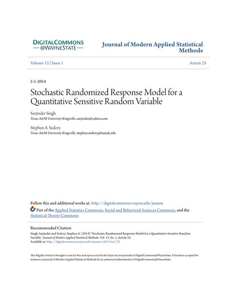 Pdf Stochastic Randomized Response Model For A Quantitative Sensitive