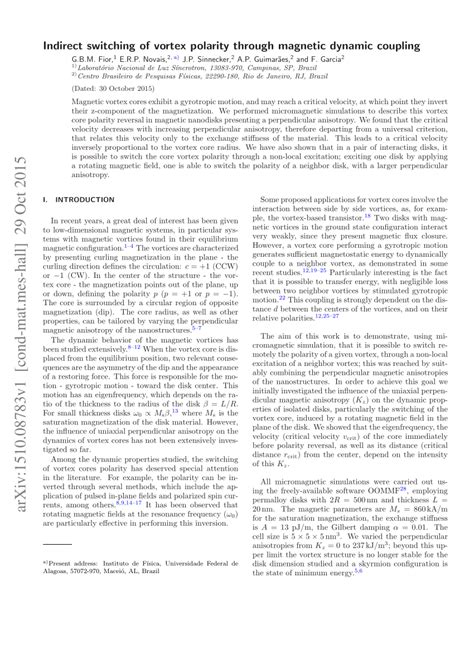 Pdf Indirect Switching Of Vortex Polarity Through Magnetic Dynamic