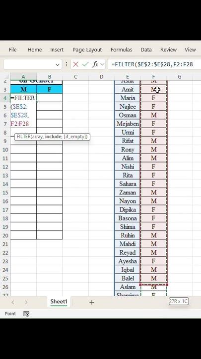 Filtering Names Based On Gender Excel Microsoftexcel Exceldataanalytics Learningdataworks