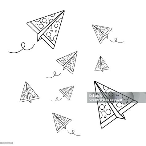 손으로 그린 벡터 그림 다양한 피자 종이 비행기 배경 투명 격리 개념에 대한 스톡 벡터 아트 및 기타 이미지 개념 개념과 주제 낙서 드로잉 Istock