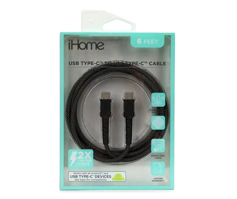 IHome Black USB Type C To USB Type C 6 Nylon Cable Big Lots
