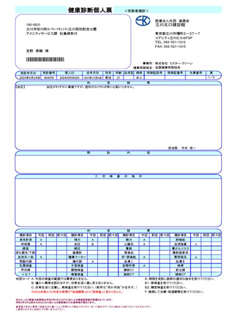 20240424 健康診断個人票 Pdf