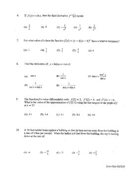 AP Calculus AB Multiple Choice Exam Non Calculator Problems By Scott Reis