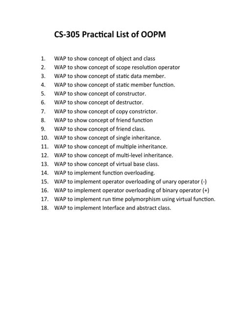 Cs 305 Practical List Of Oopm Pdf