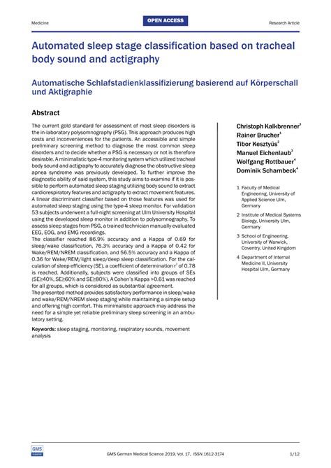 Pdf Automated Sleep Stage Classification Based On Tracheal Body Sound