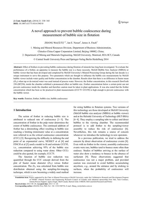 Pdf A Novel Approach To Prevent Bubble Coalescence During Measurement