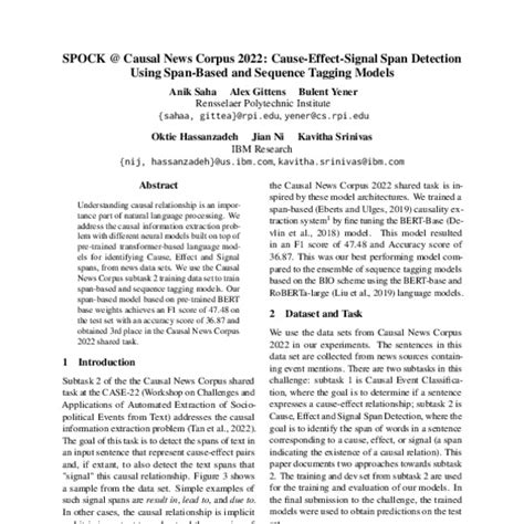 SPOCK Causal News Corpus 2022 Cause Effect Signal Span Detection