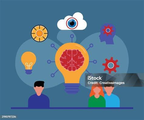 팀워크와 전구 아이디어를 사용한 창의적인 브레인스토밍 및 혁신 개념 2d 평면 벡터 일러스트레이션 계획에 대한 스톡 벡터 아트 및 기타 이미지 Istock